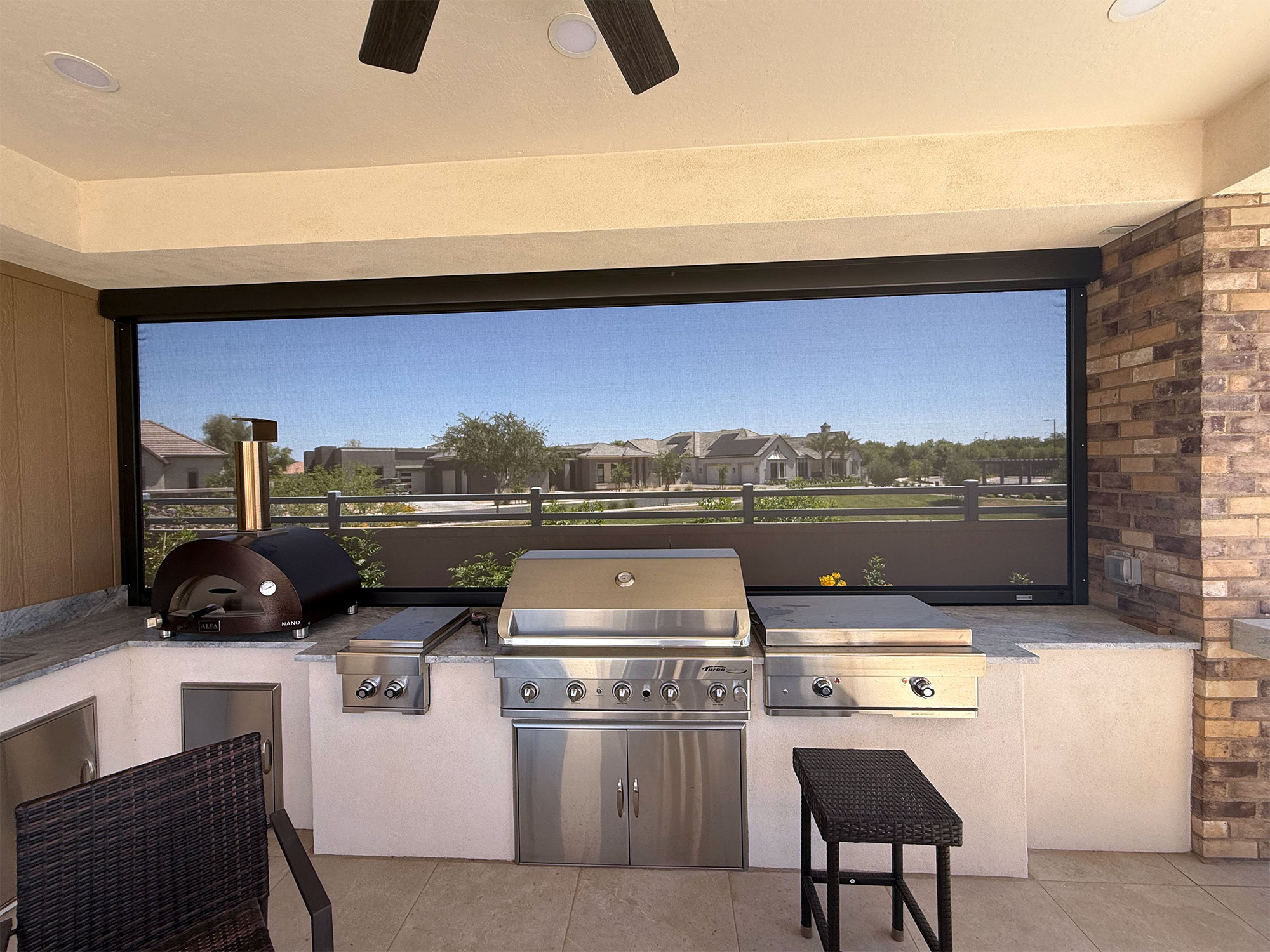 BBQ Island Motorized Shades | The Perfect Patio Solution - Blue Sky ...
